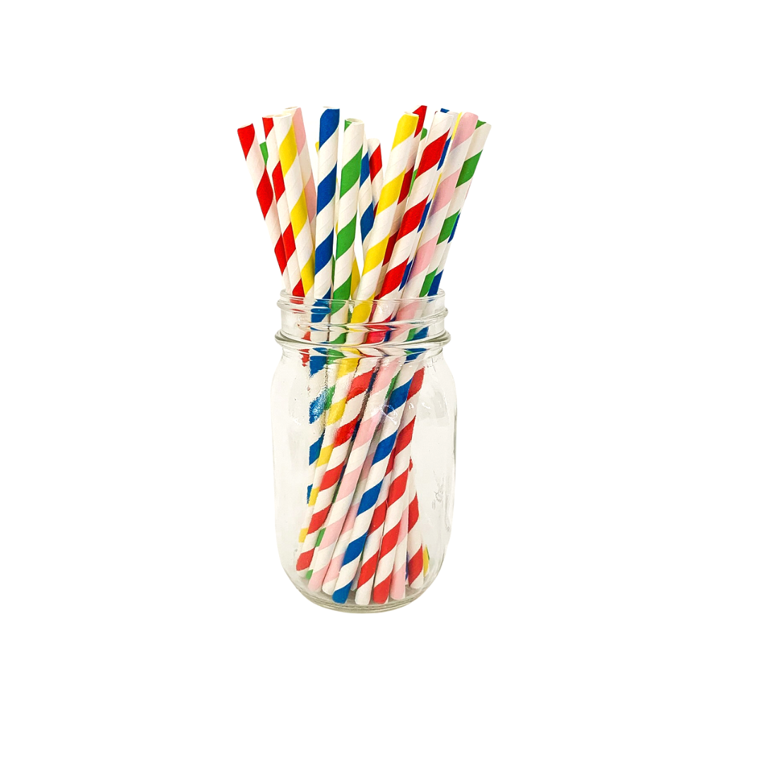 Multicolor and White Stripe Paper Straws for Birthdays, Pool Parties ...